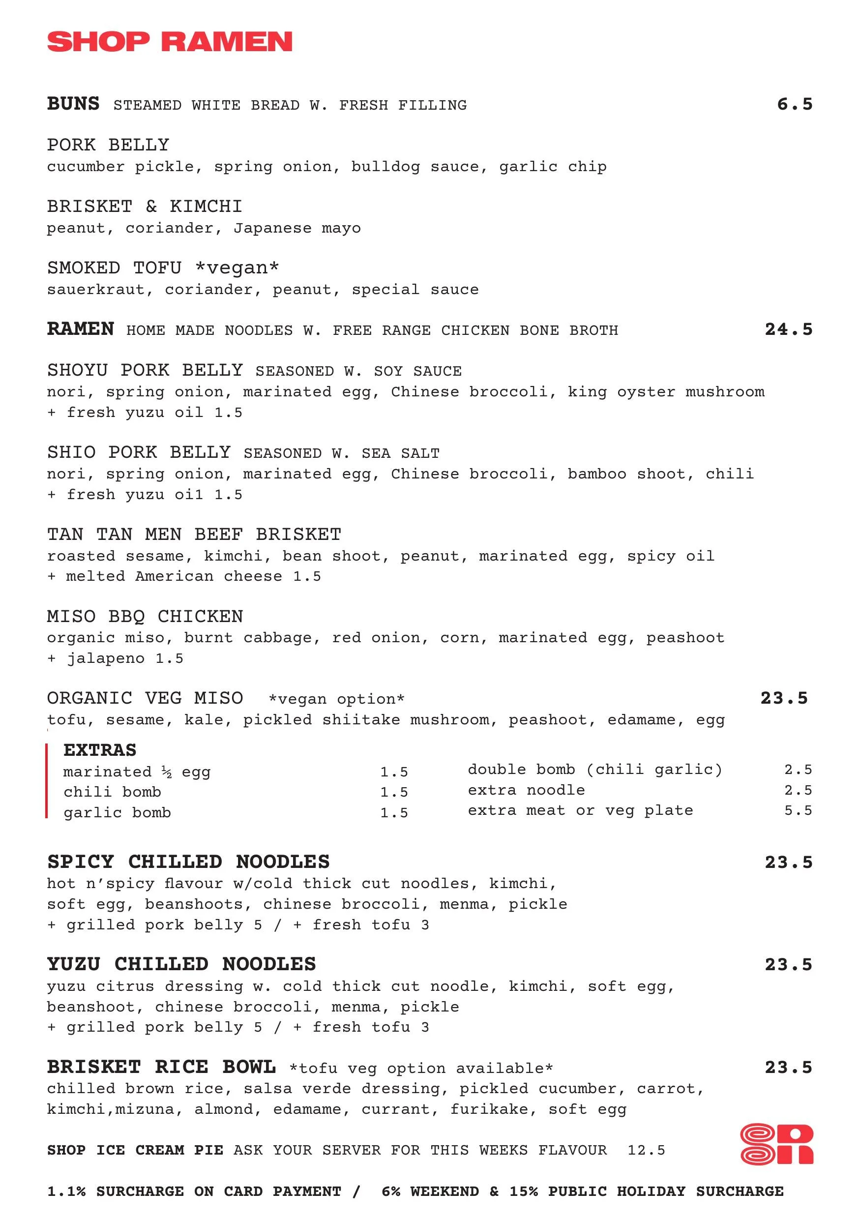 TAKEAWAY MENU — SHOP RAMEN