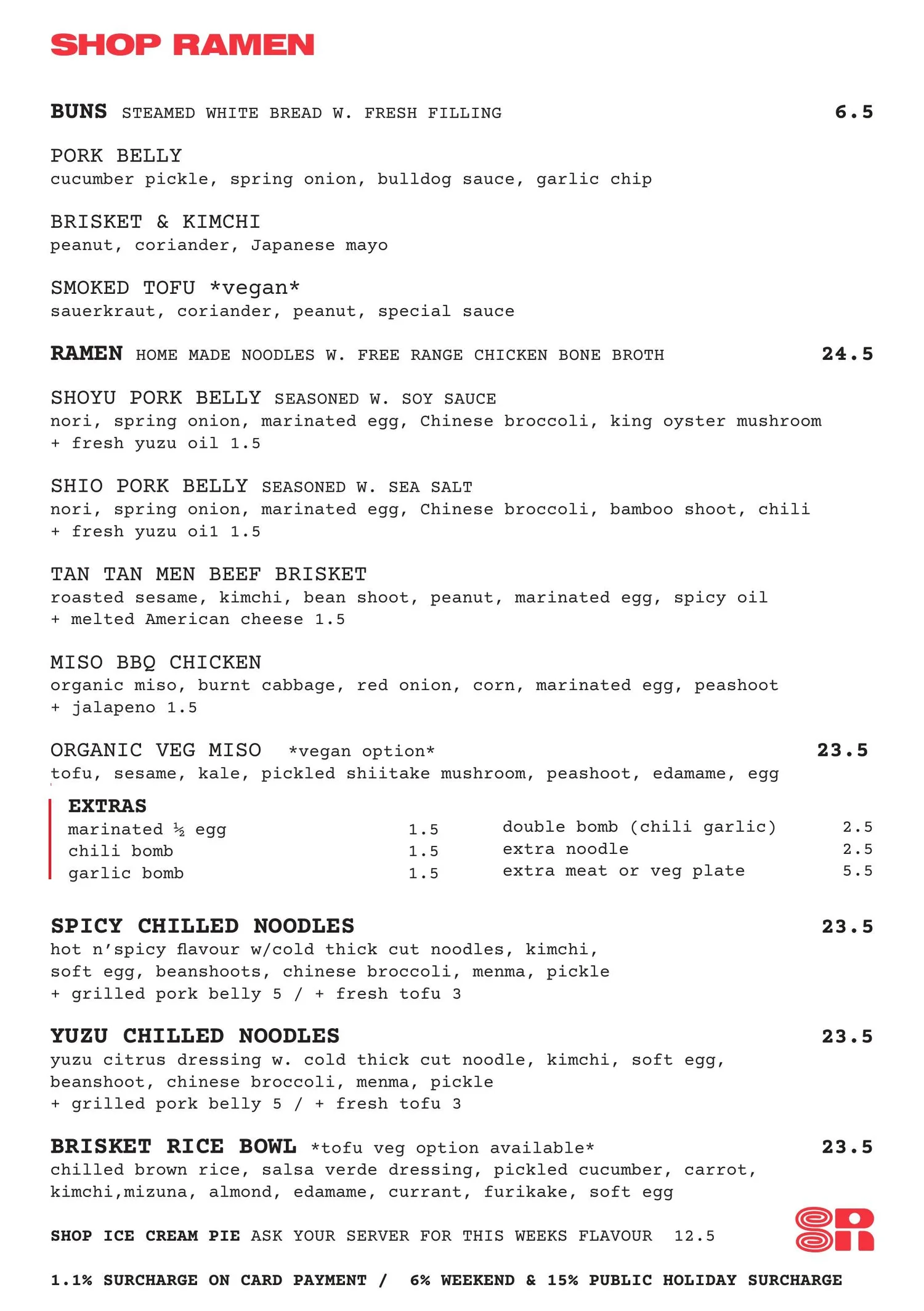 TAKEAWAY MENU — SHOP RAMEN