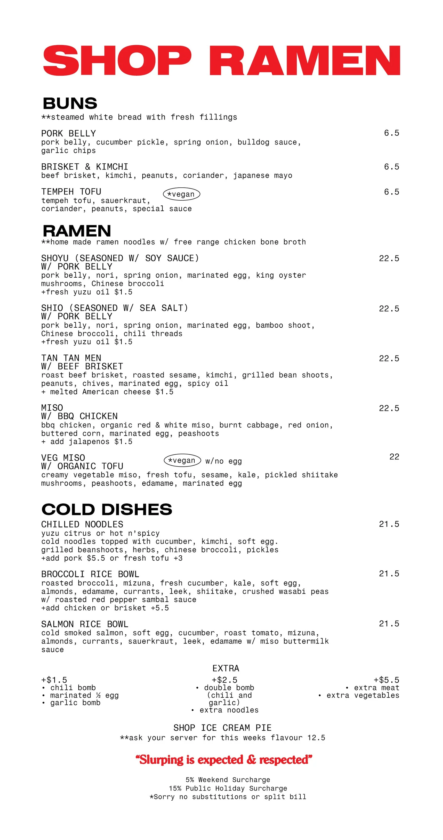 TAKEAWAY MENU — SHOP RAMEN
