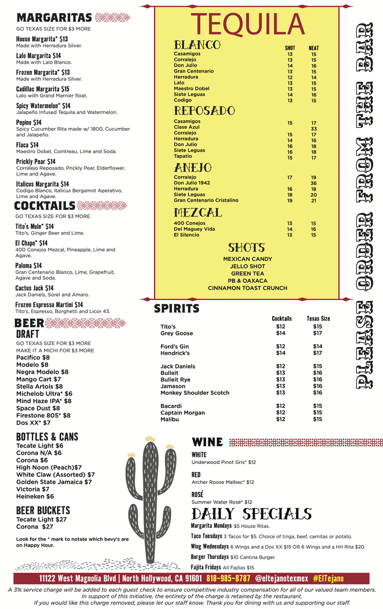 MENUS — EL TEJANO