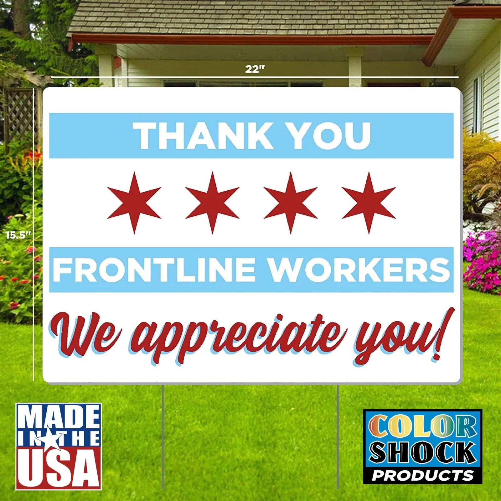 Thank You Frontline Workers Lawn Sign - Chicago Flag — Custom Lawn Sign