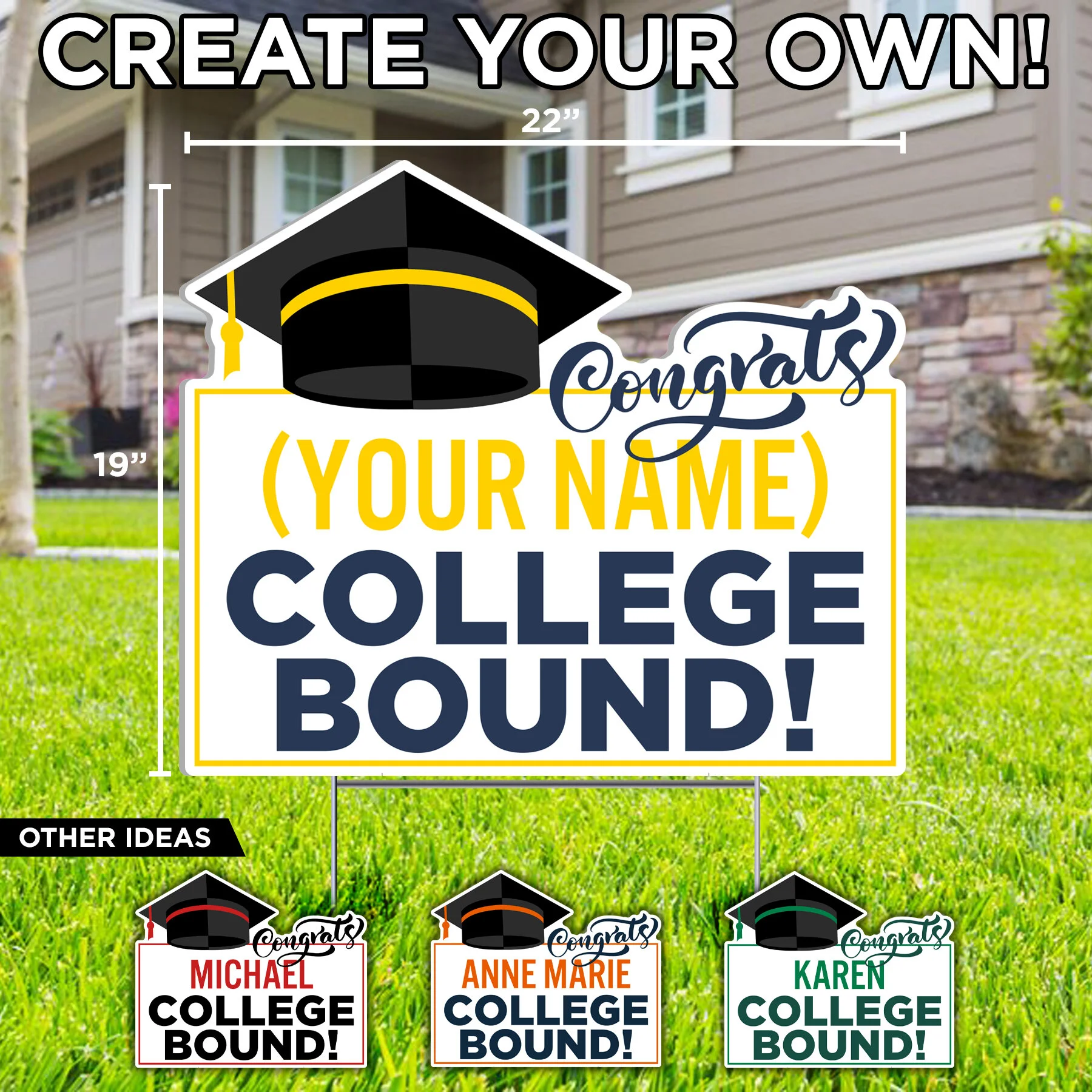 Congrats College Bound Lawn Sign with Graduation Cap — Custom Lawn Sign