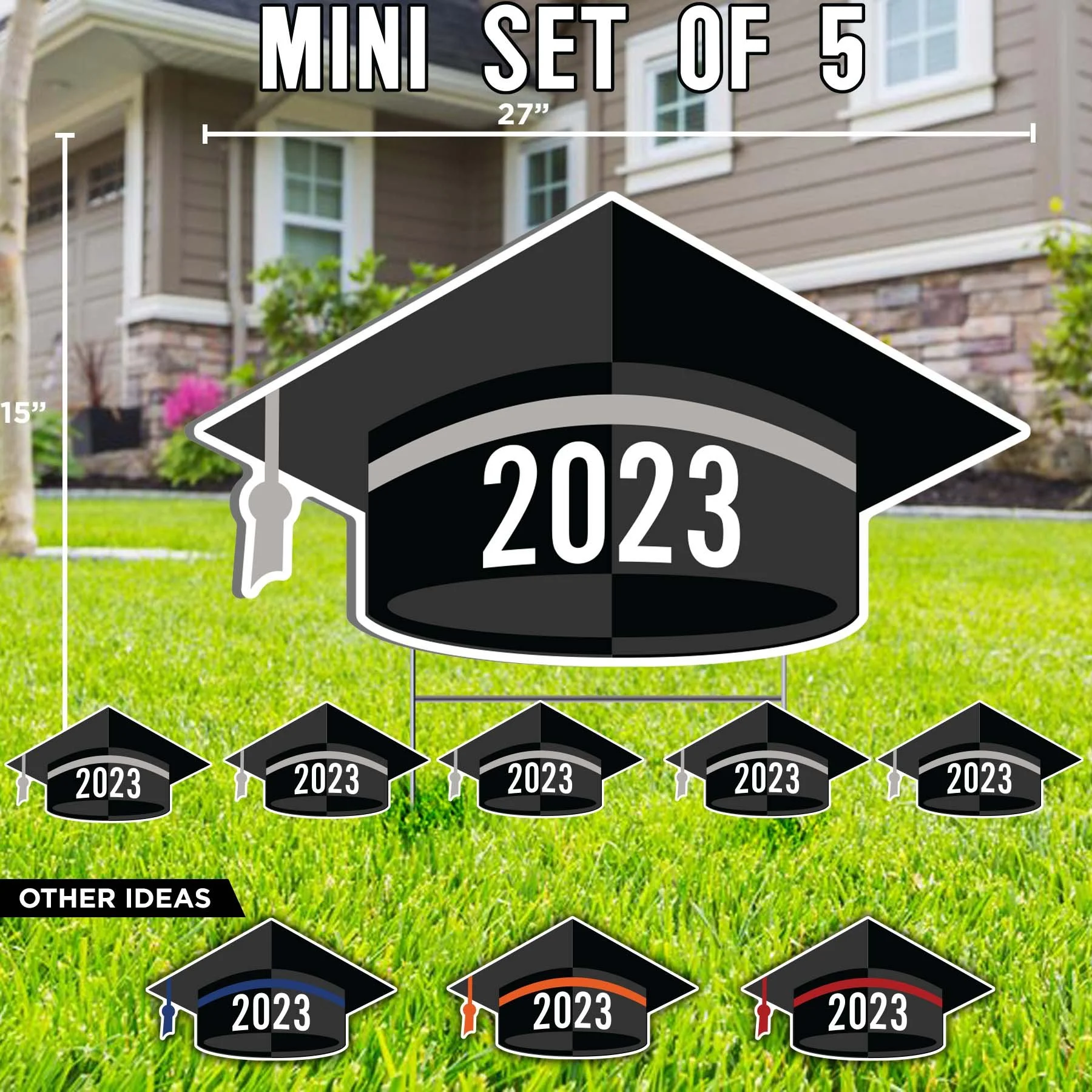 Mini Set of 5 Graduation Caps — Custom Lawn Sign