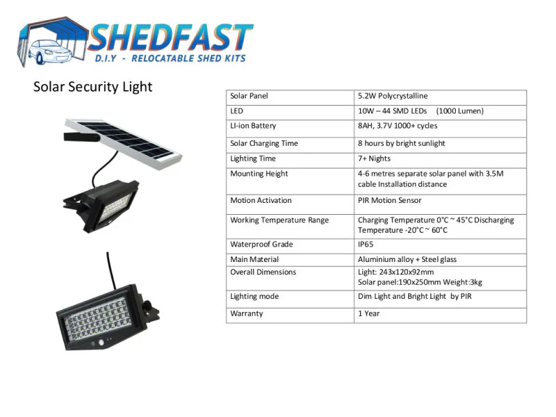 Solar Light Information — ShedFast