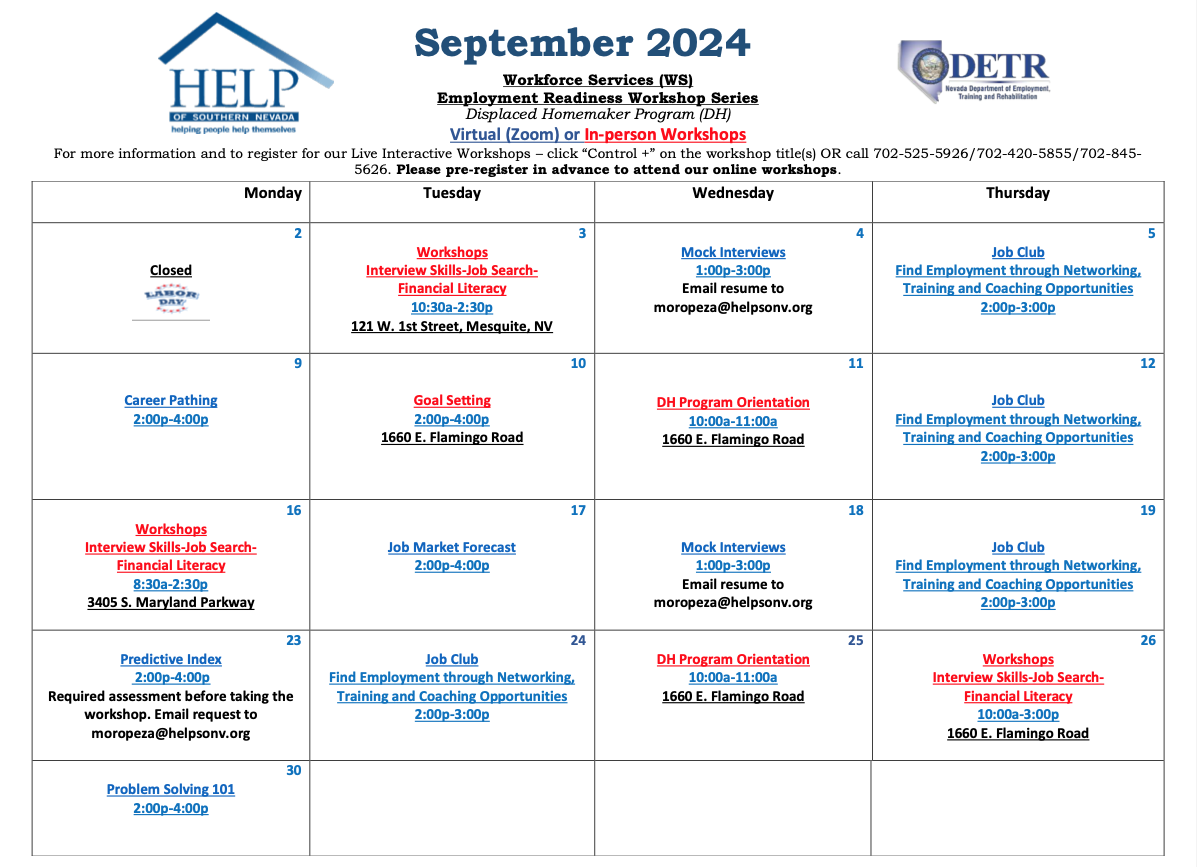 Workforce Services (formally W.O.R.C) — Help of Southern Nevada