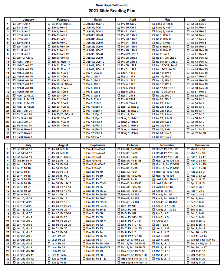 2021 Bible Reading Plan — New Hope Fellowship