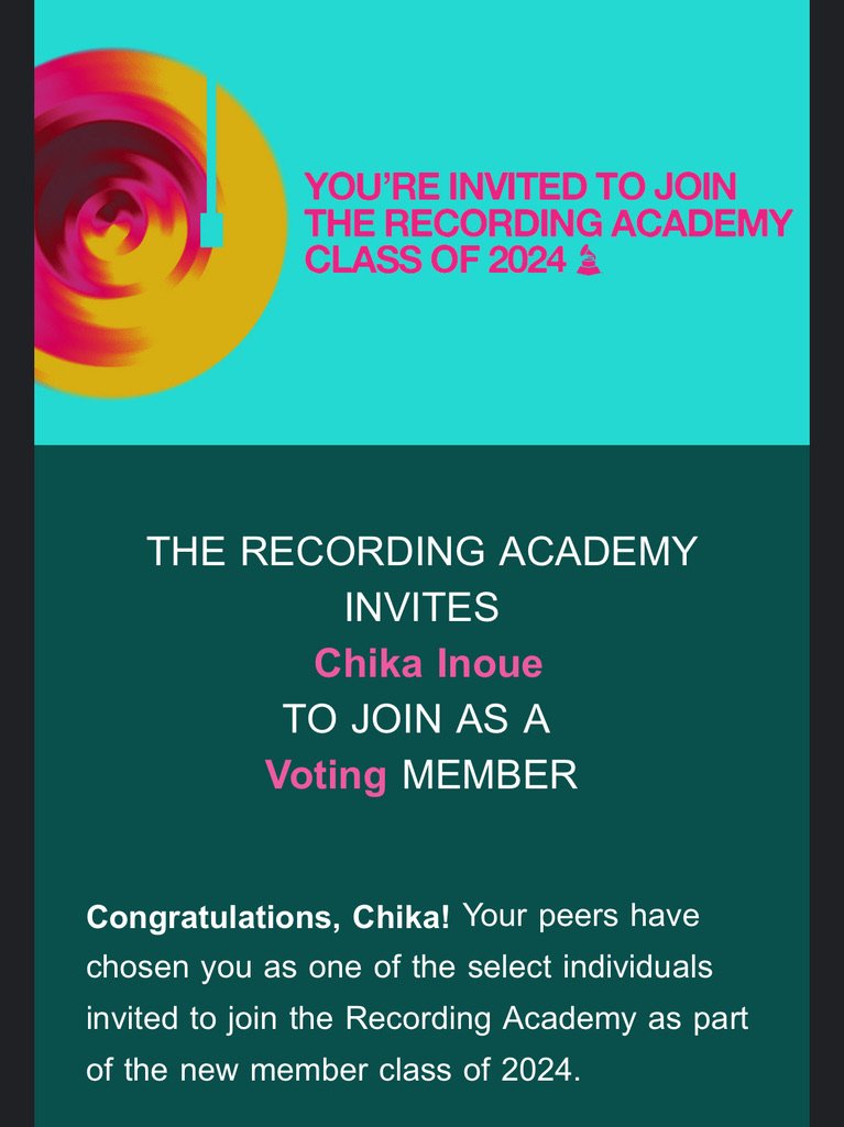 NOW Grammy Voting Member! — Chika Inoue NOW Grammy Voting Member! — Chika Inoue