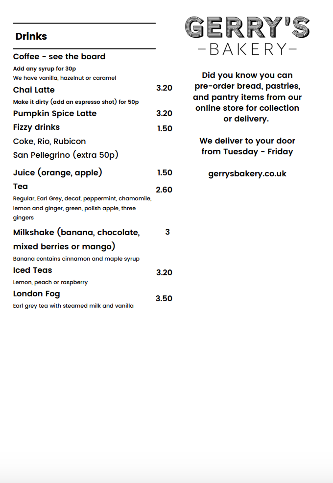 Menu 1 — Gerry's Bakery