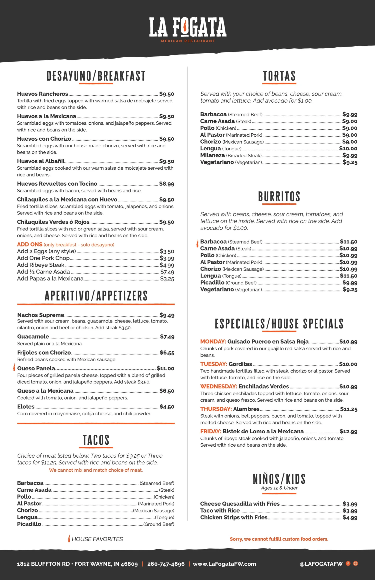 Menu — La Fogata