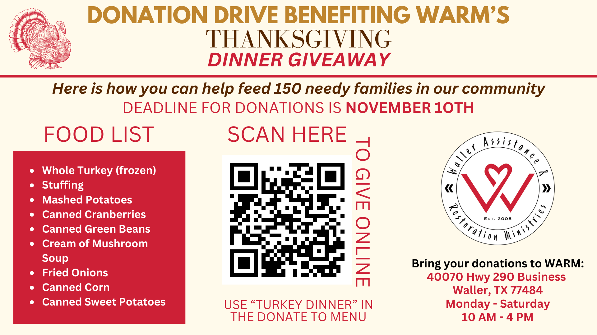 Thanksgiving Donation Drive — WARM