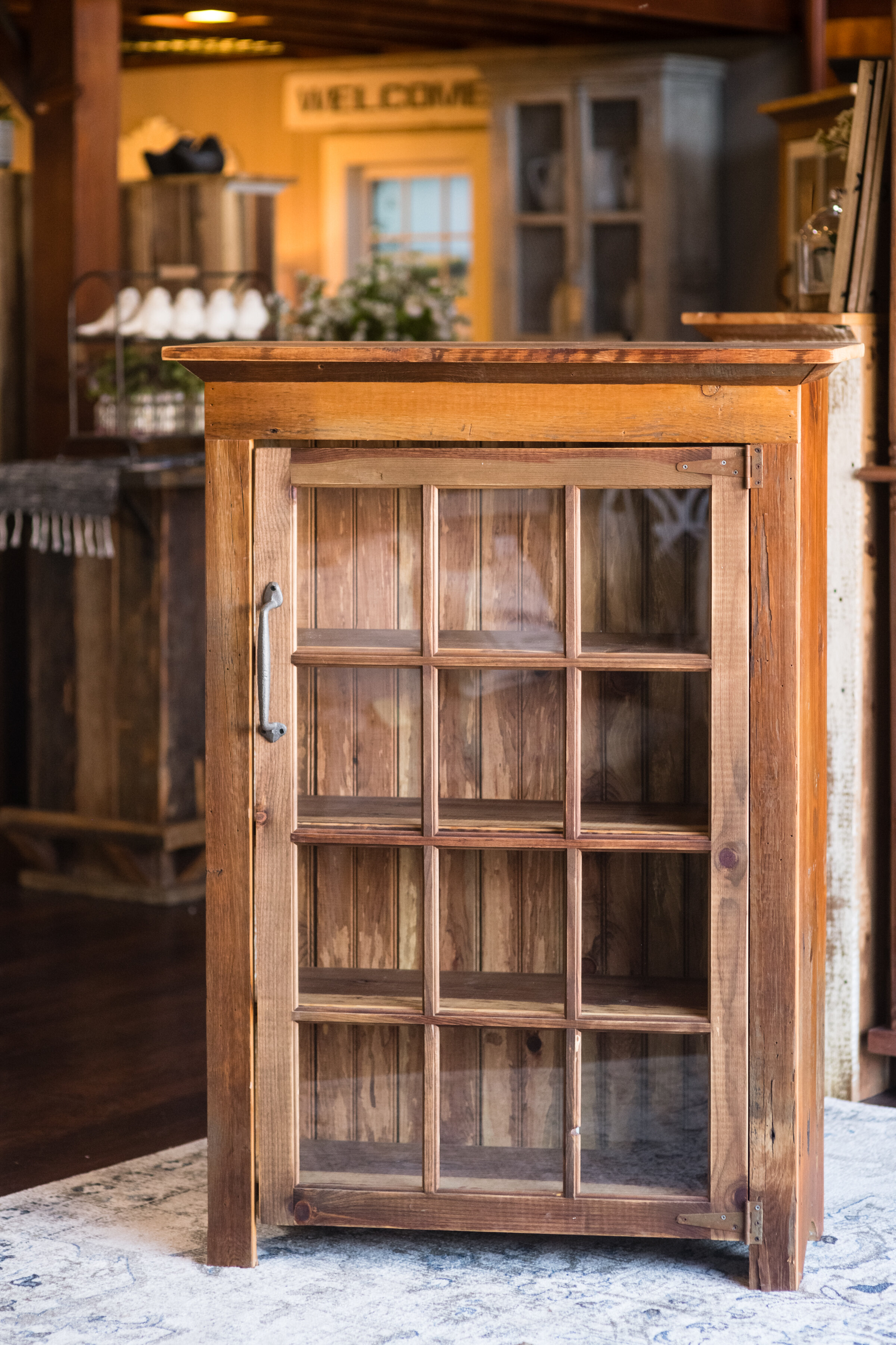 Three Compartment Rolling Door Barnwood Cabinet, 1.5" Thick Top ...