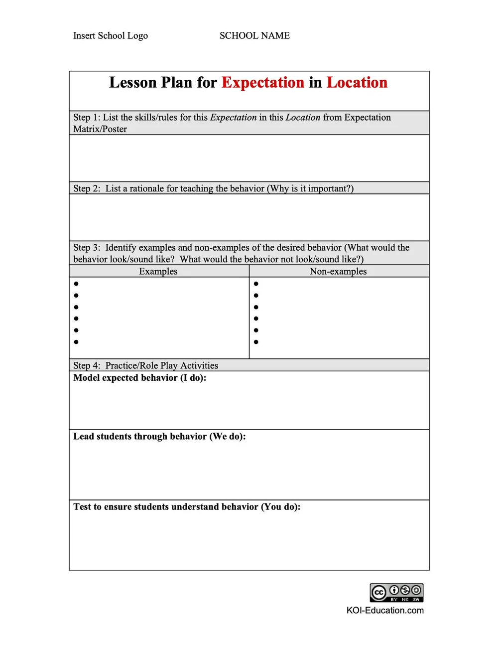 Lesson Plan Template for PBIS/MTSS — KOI Education