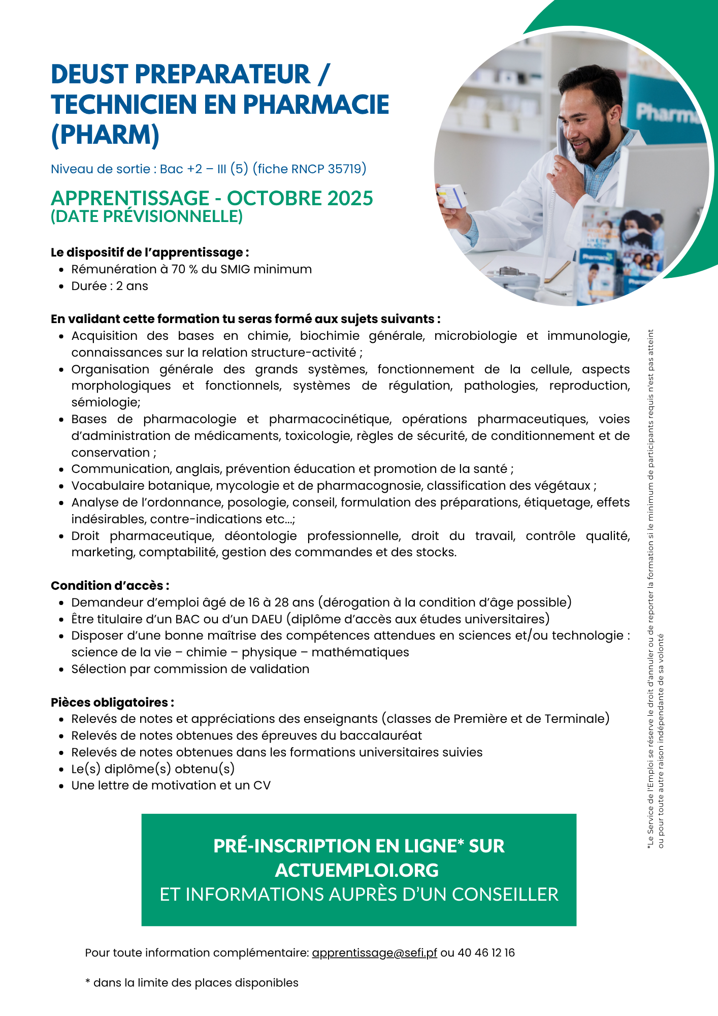 DEUST PREPARATEUR / TECHNICIEN EN PHARMACIE (PHARM) — L' actualité du Service de l'Emploi