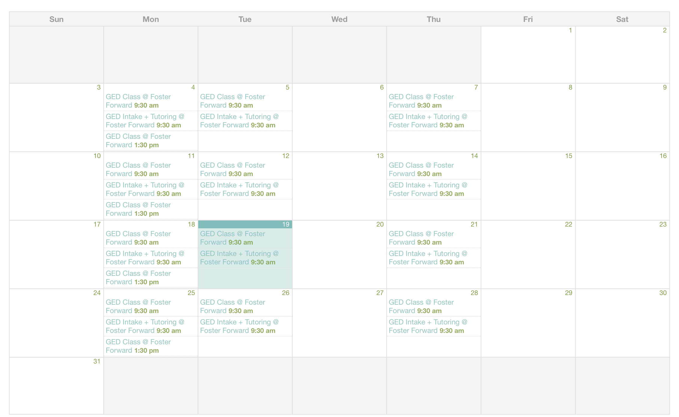 Calendar — Foster Forward - Empowering Lives. Fostering Futures.