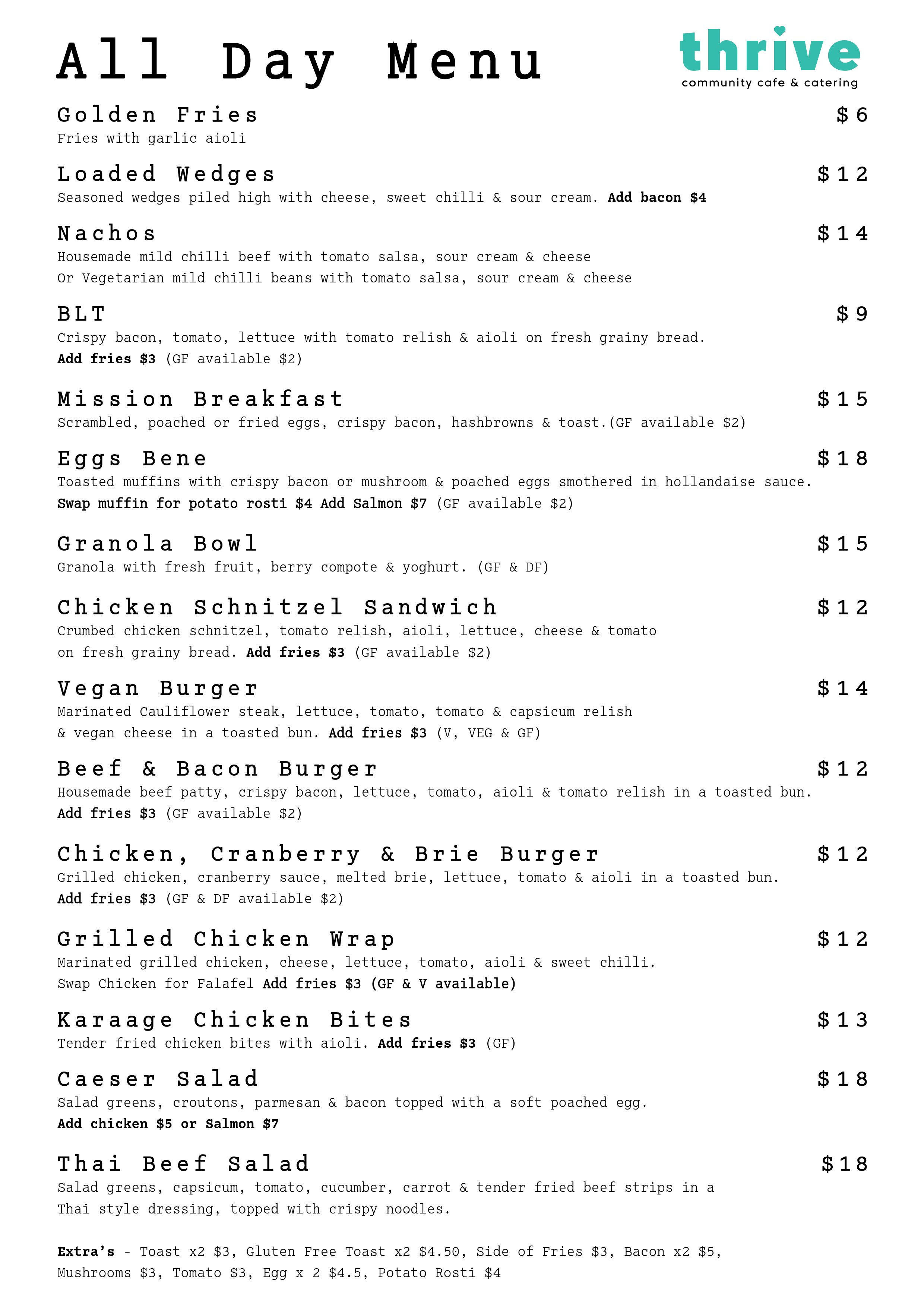 Menu 1 — Thrive Community Cafe & Catering