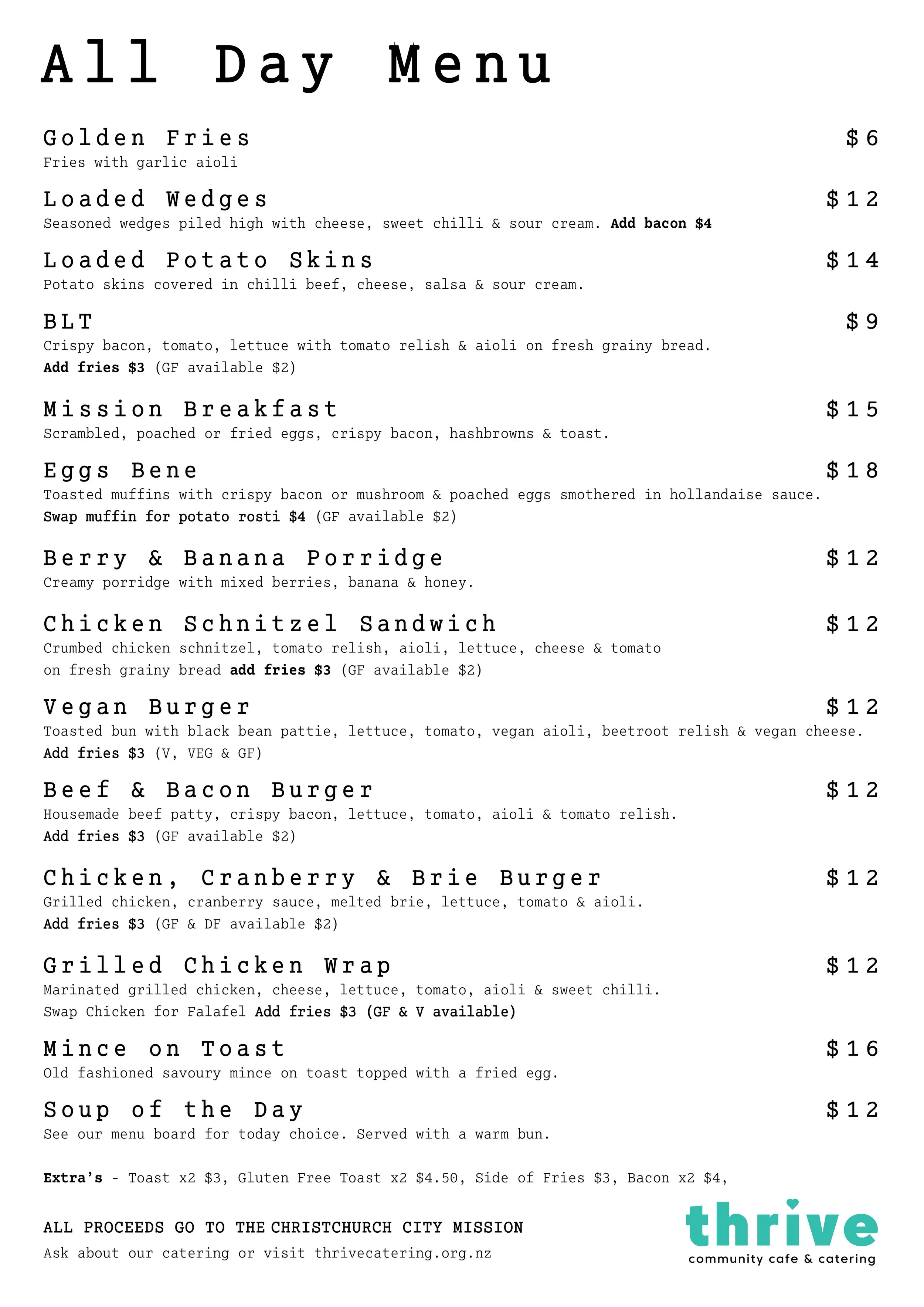 Menu 1 — Thrive Community Cafe & Catering