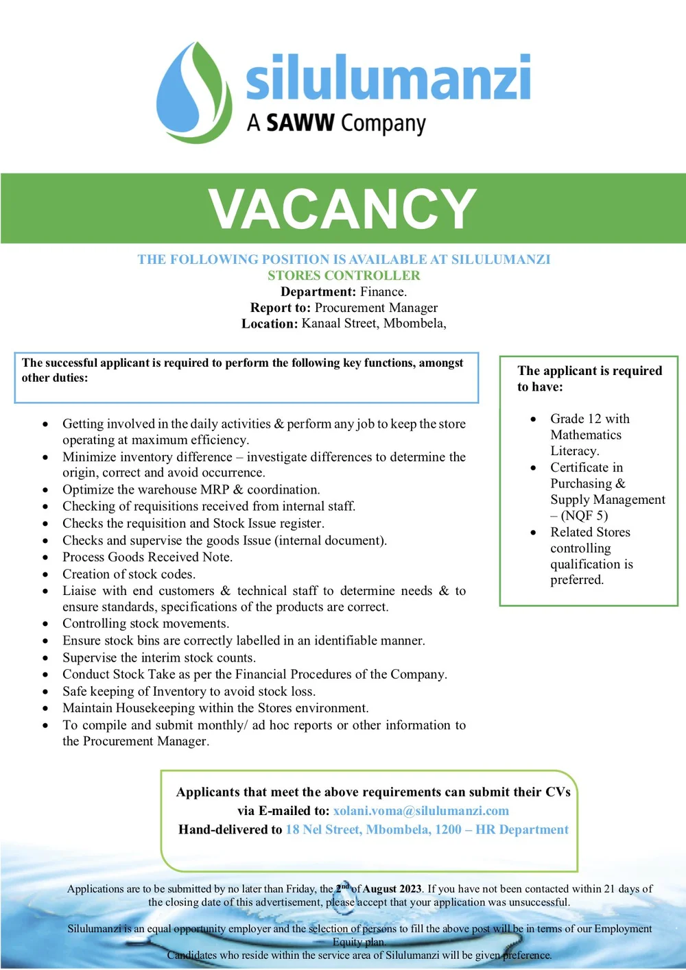 Vacancies — Silulumanzi