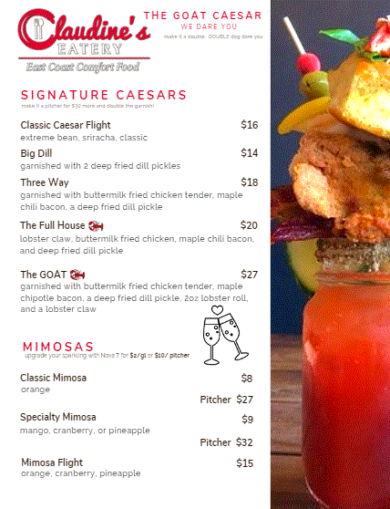 Bar Menu — Claudine's Eatery