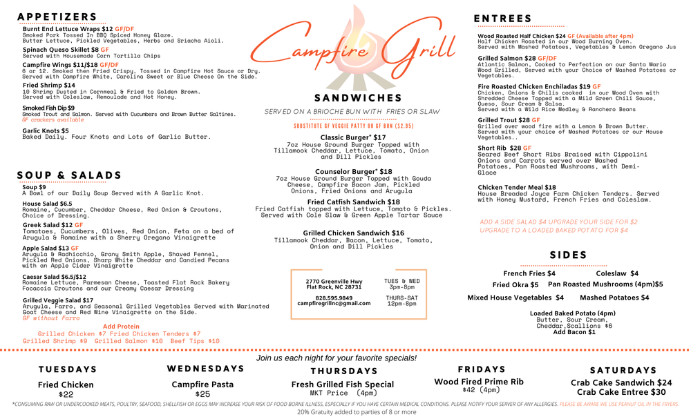 Menus — Campfire Grill