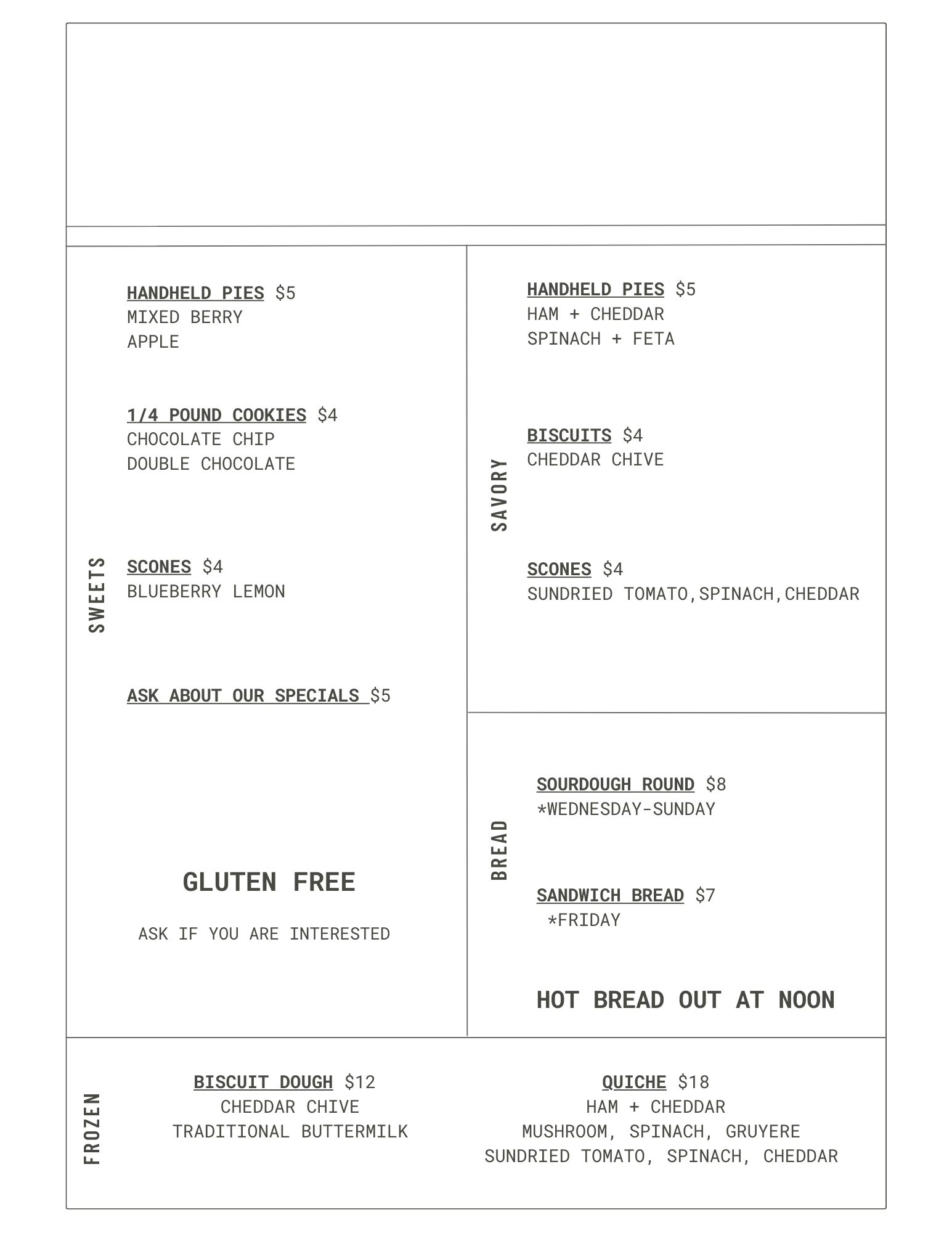 Menu — Bake that Dough