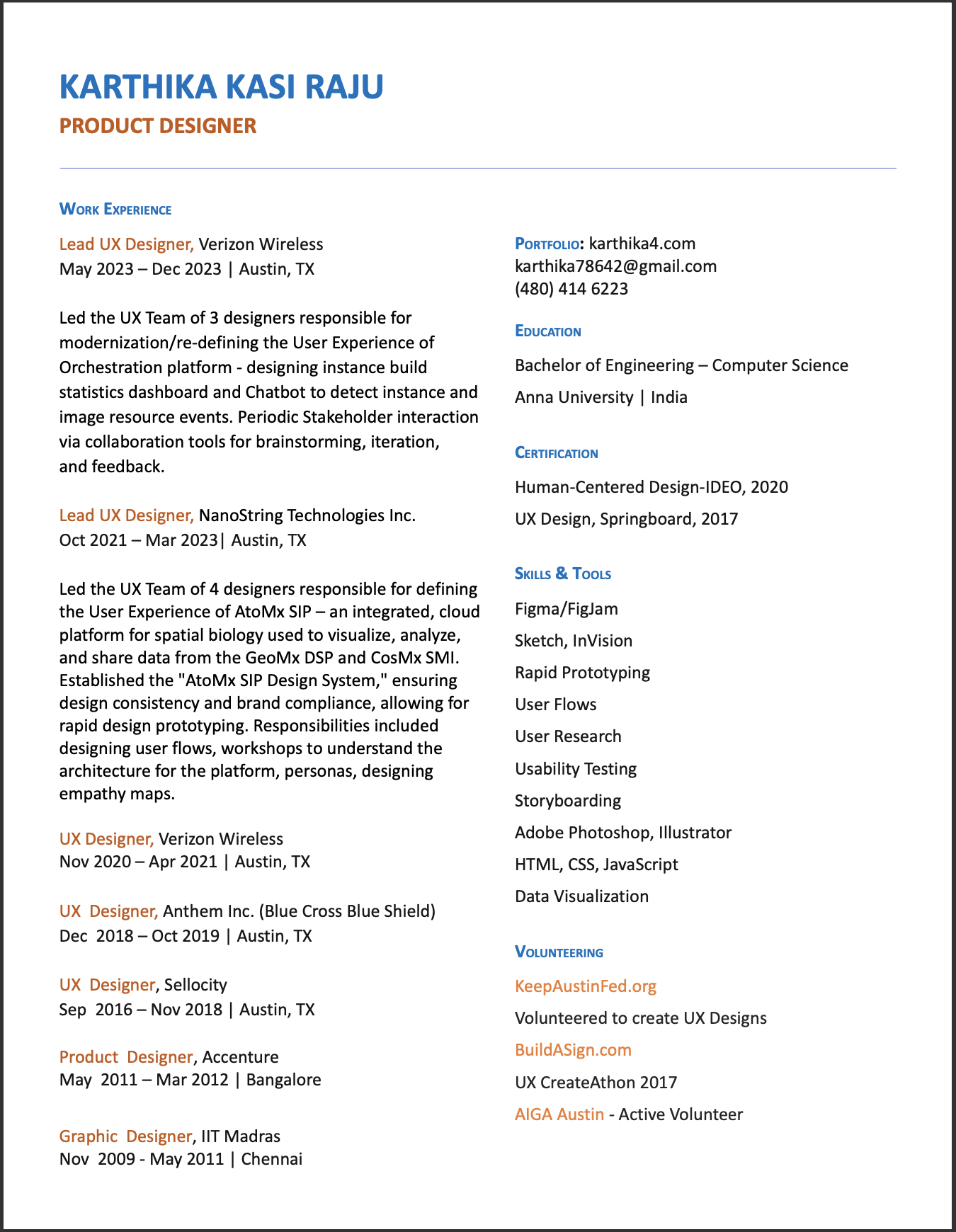 RESUME — KARTHIKA KASI RAJU