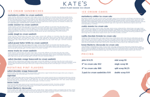 Kate's Ice Cream Menu & Ingredients — Kate's Ice Cream