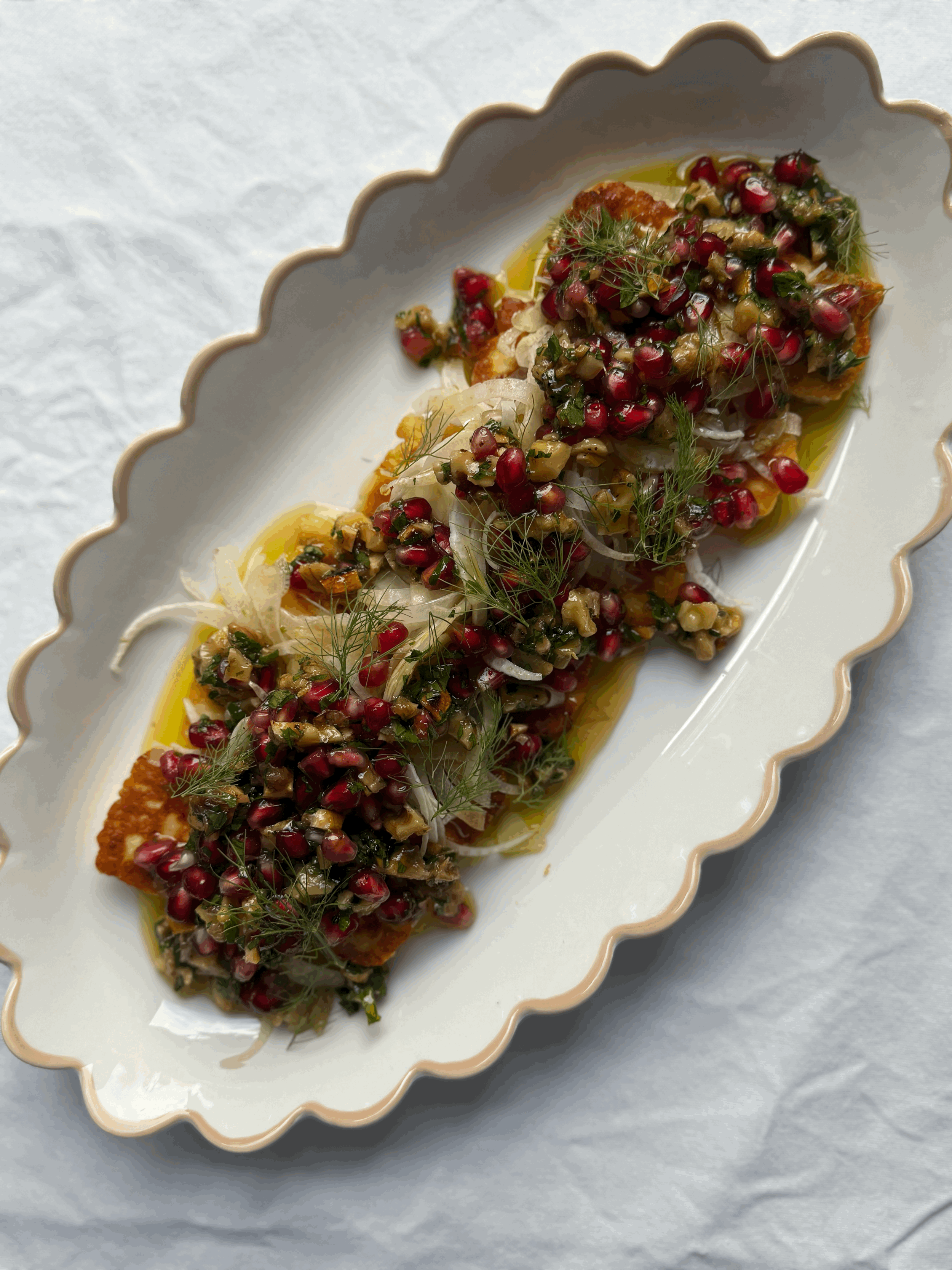 Grilled halloumi with pomegranate, walnuts and lemon salsa verde ...