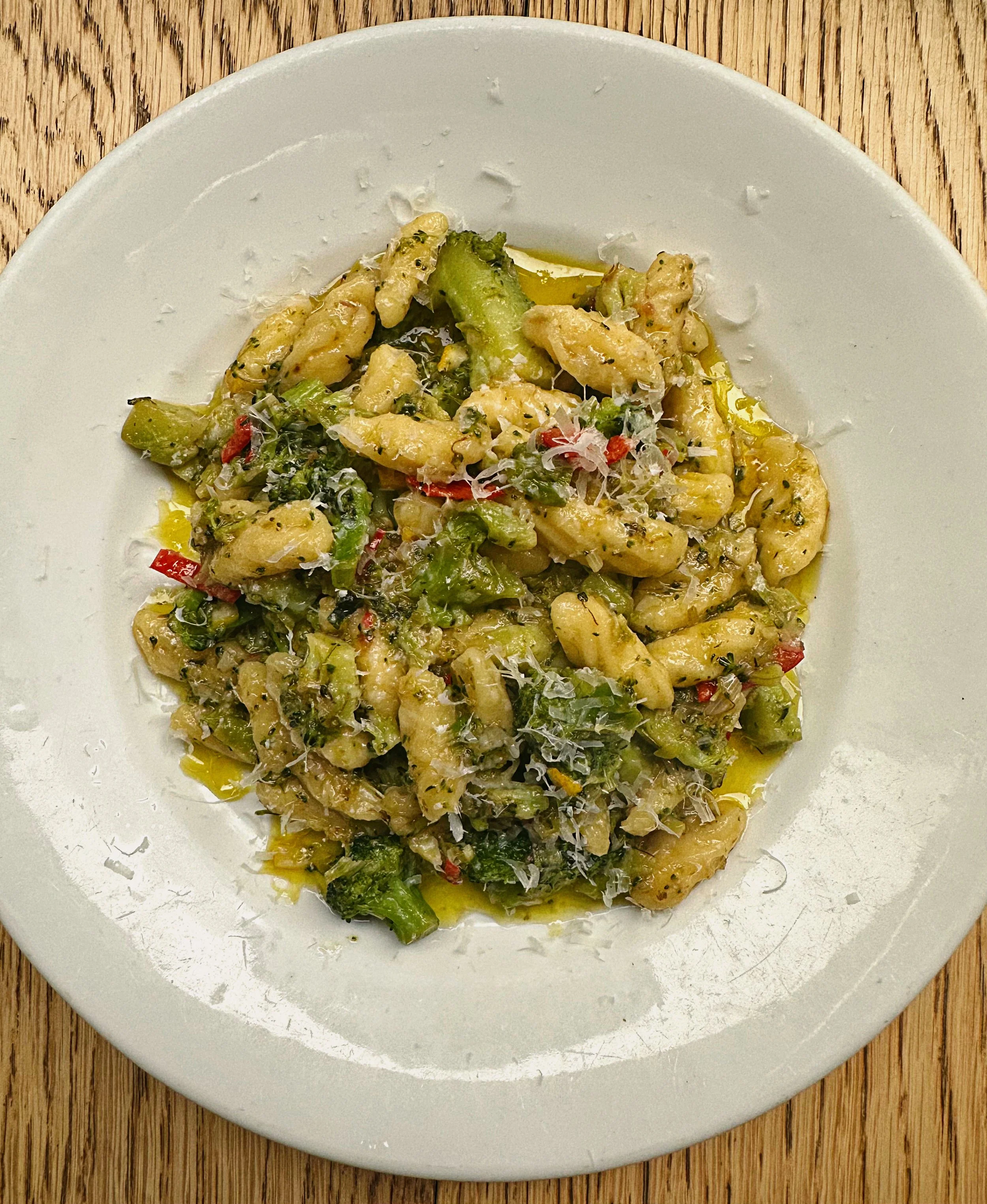 Hand rolled cavatelli with broccoli, anchovy, chili and garlic ...