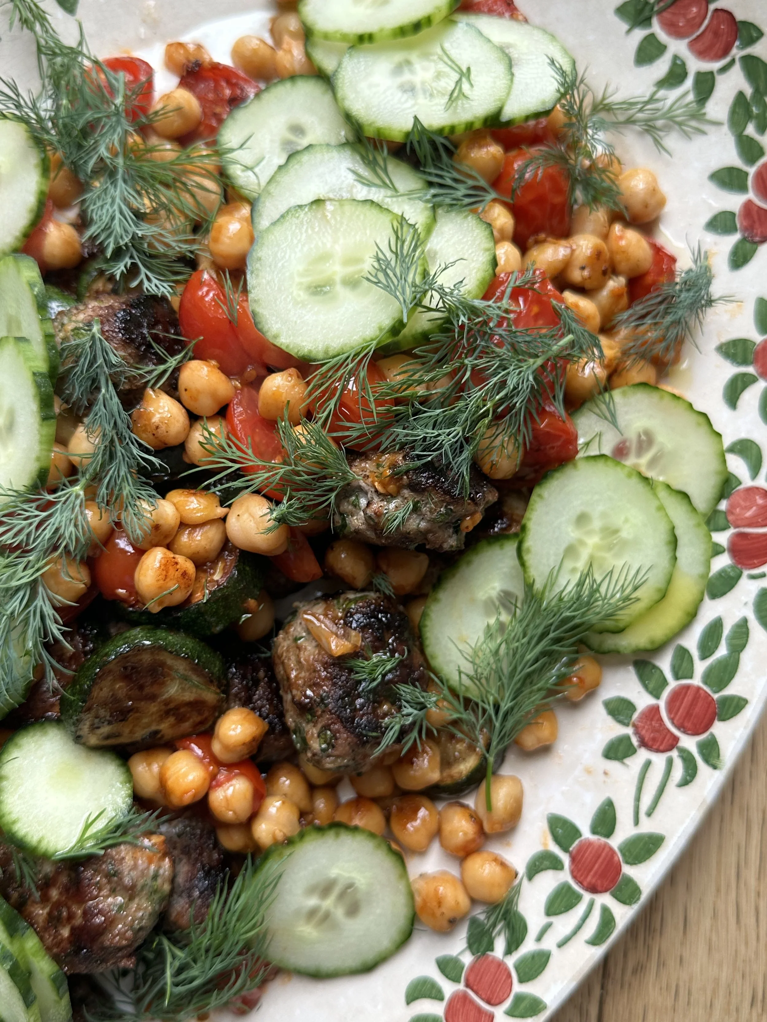 Lamb meatballs with whipped feta, chickpeas and dill — Danielle Alvarez