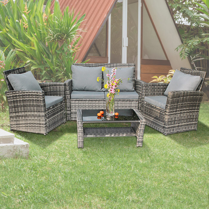 4pc Outdoor Patio Garden Furniture Wicker Rattan Sofa Set Black ...