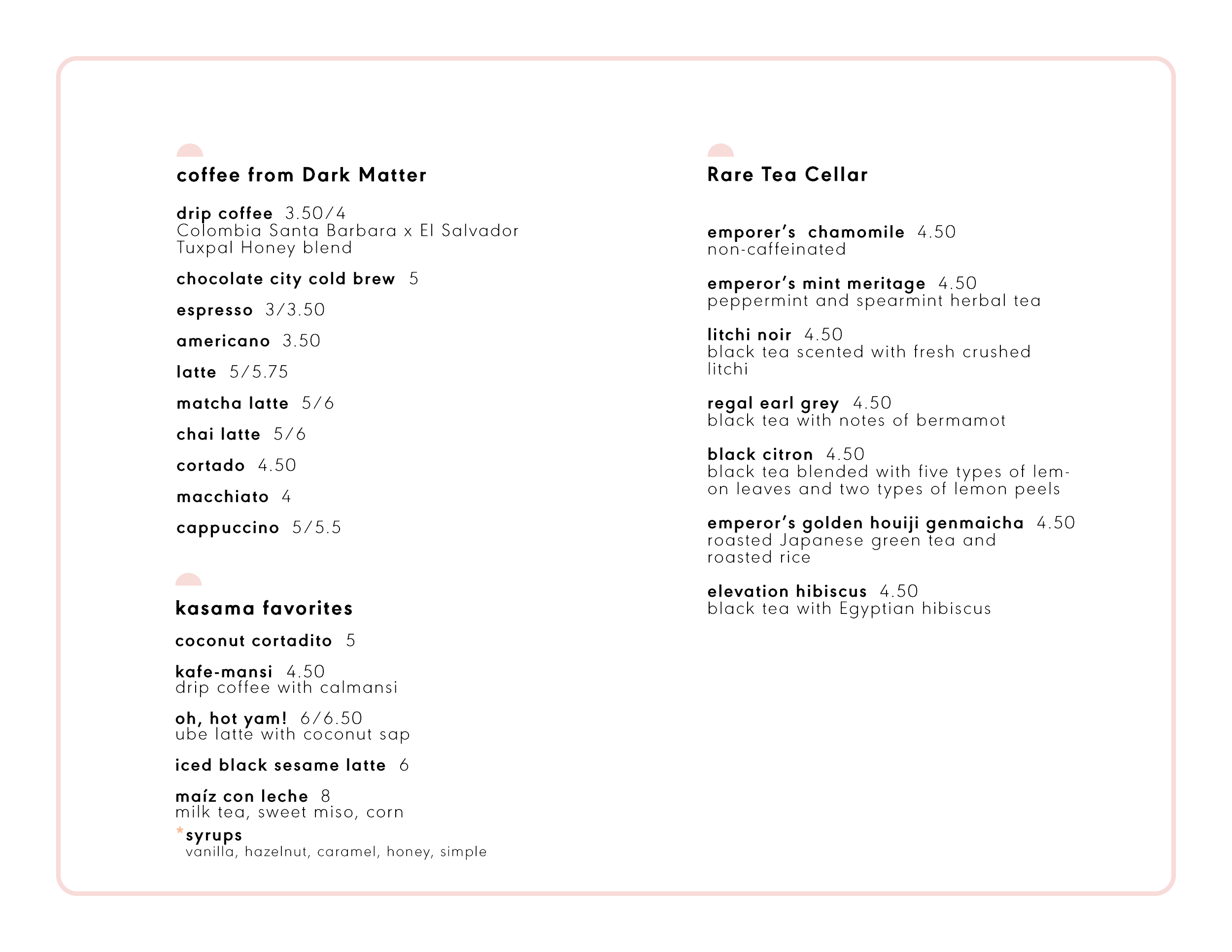 Daytime Menu — Kasama