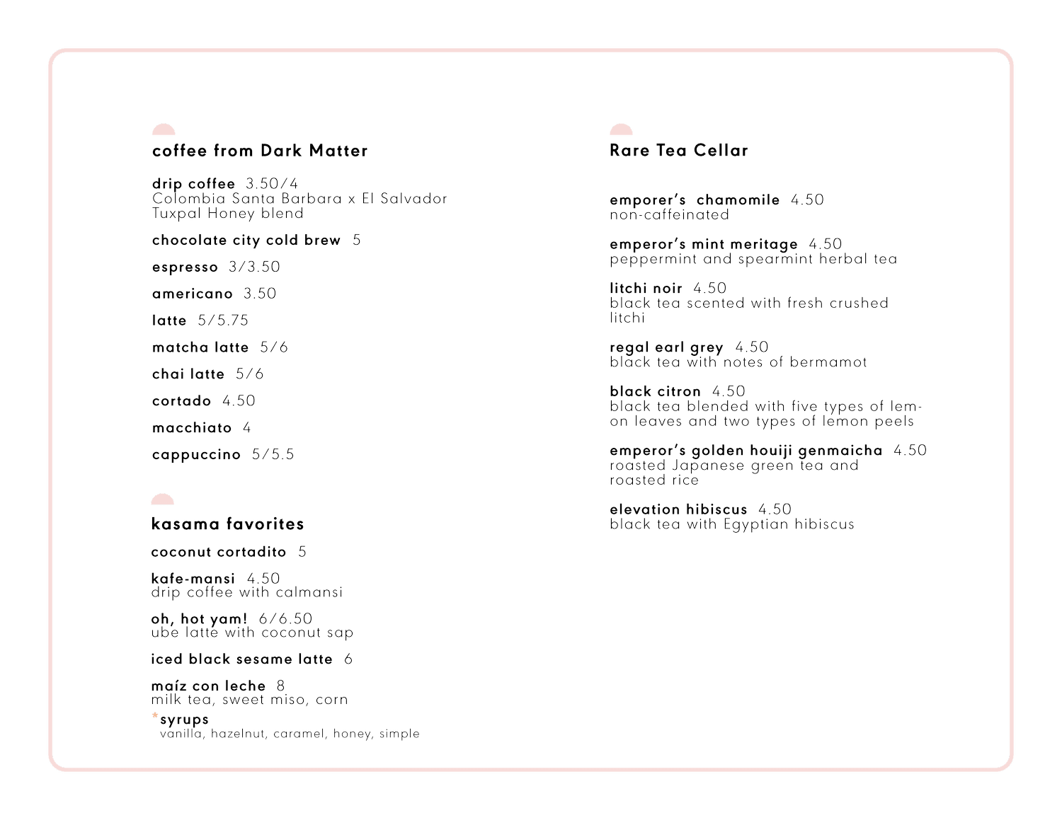 Daytime Menu — Kasama