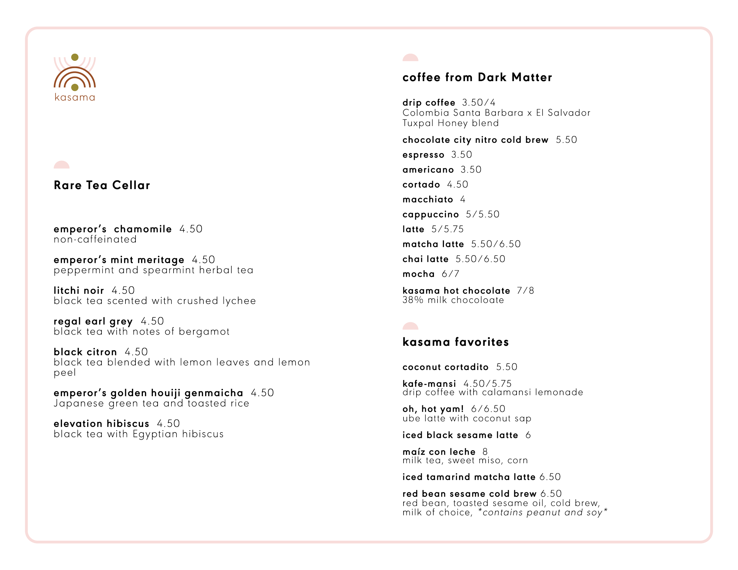 Daytime Menu — Kasama