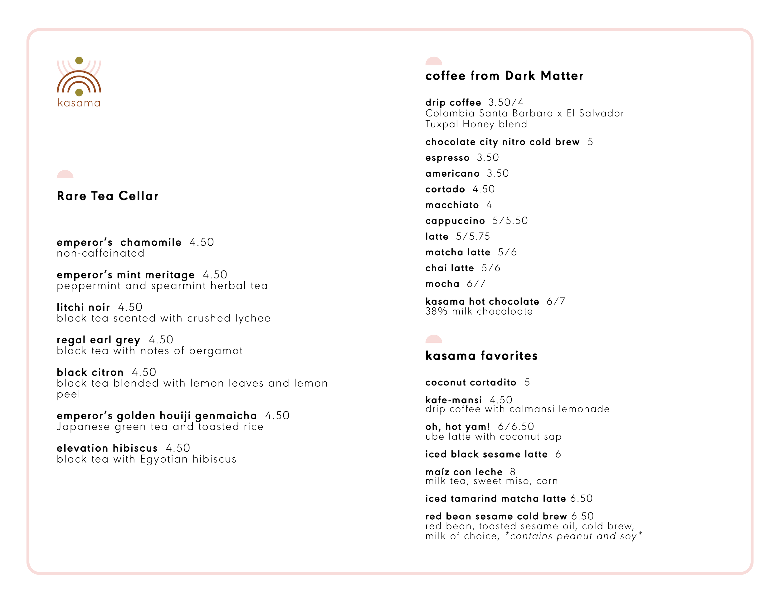 Daytime Menu — Kasama