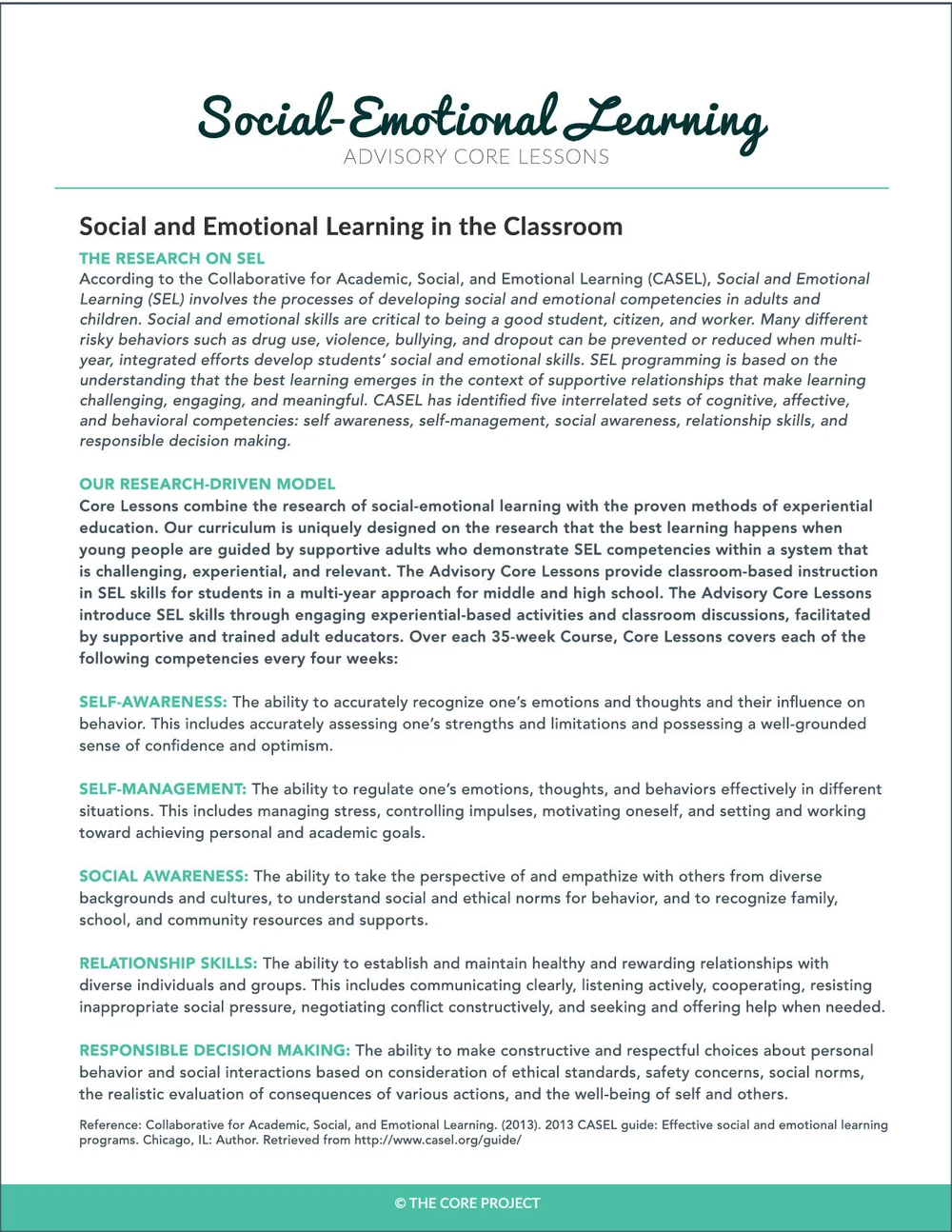 Social Emotional Learning (SEL) Resources — The Core Project