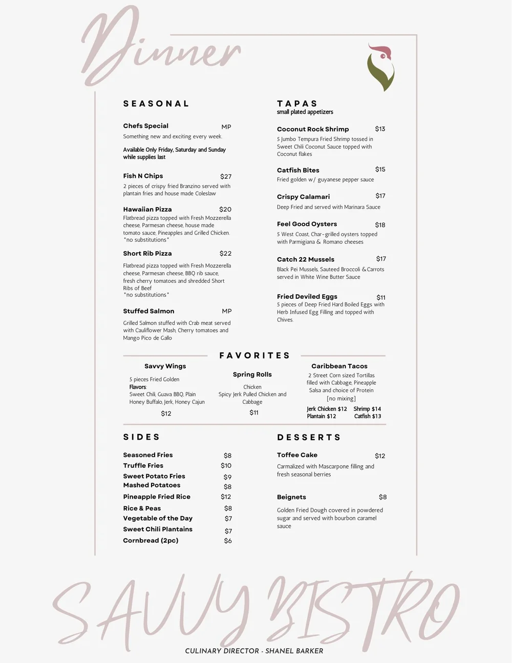 Dinner — Savvy Bistro and Bar