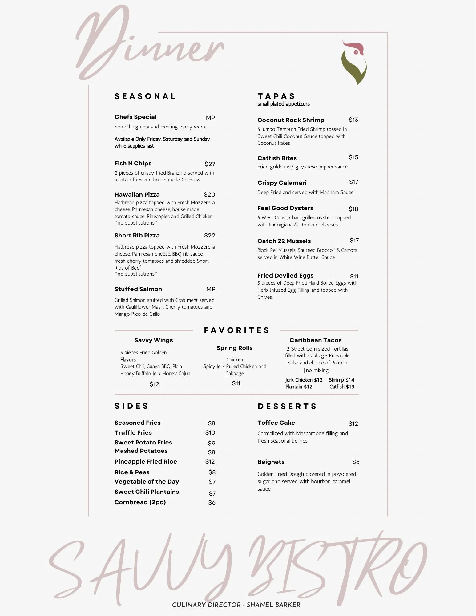 Dinner — Savvy Bistro and Bar