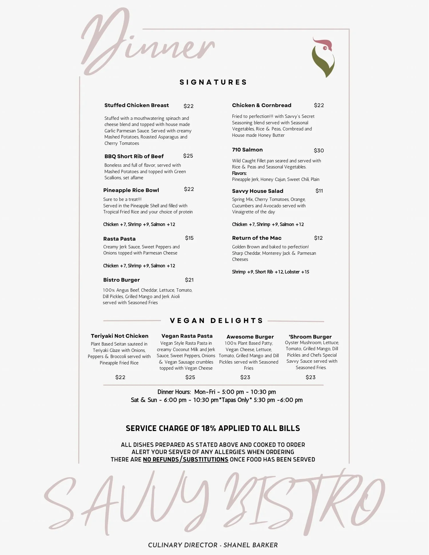 Dinner — Savvy Bistro and Bar