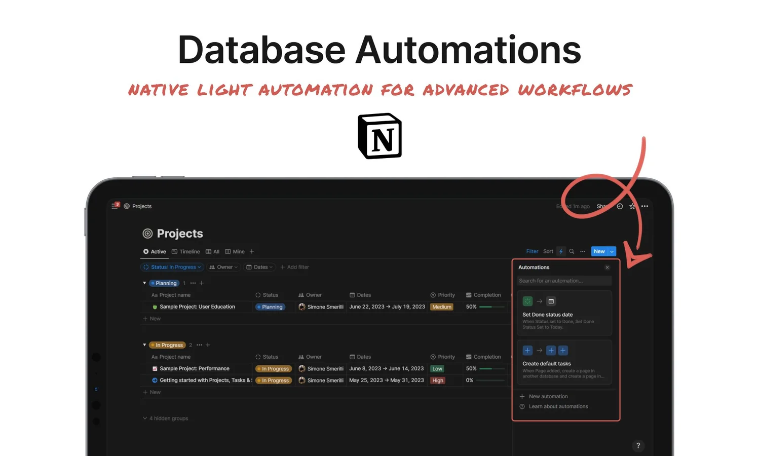 How to create native automation in Notion: Notion database automations