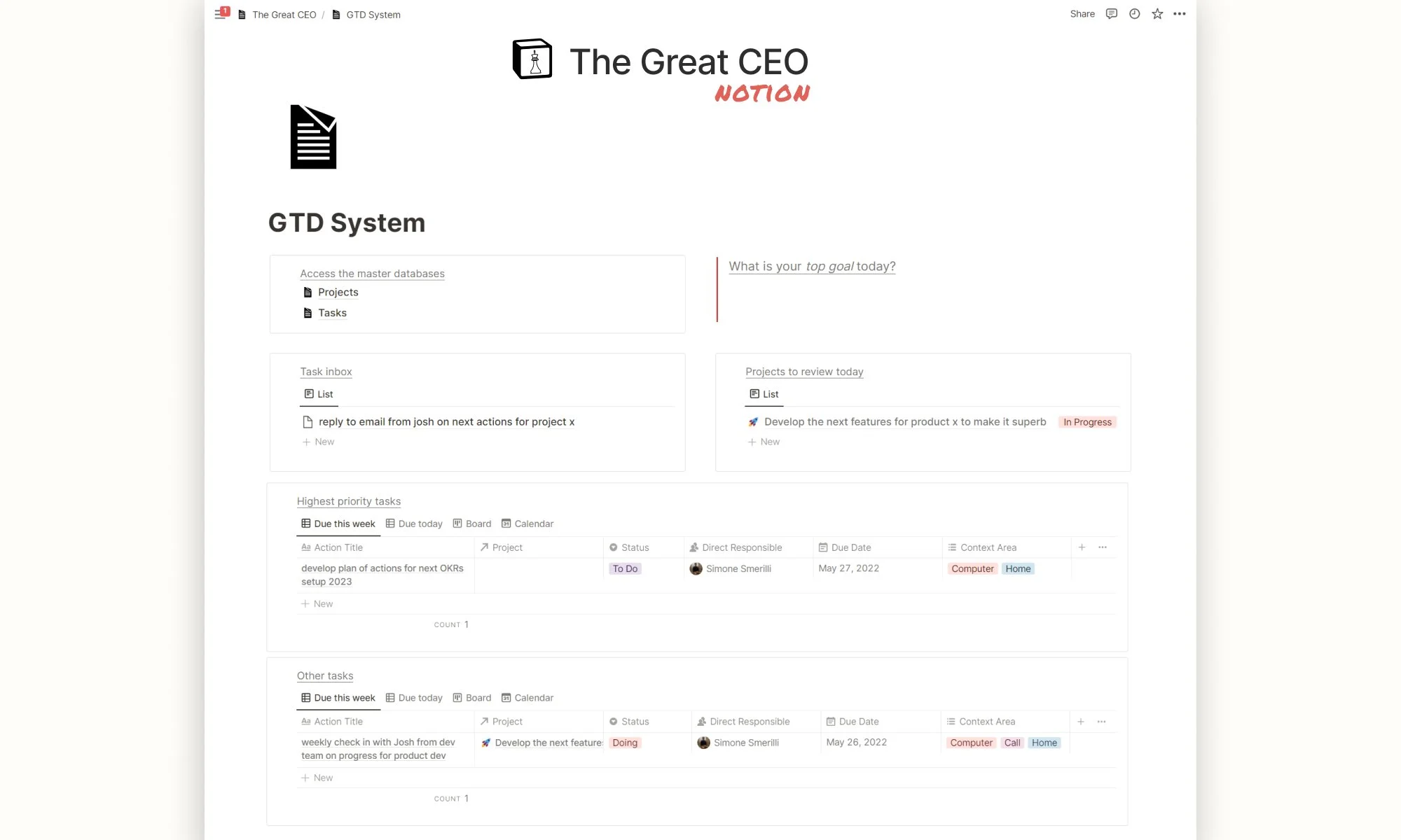 The Great CEO Notion Template | Simone Smerilli