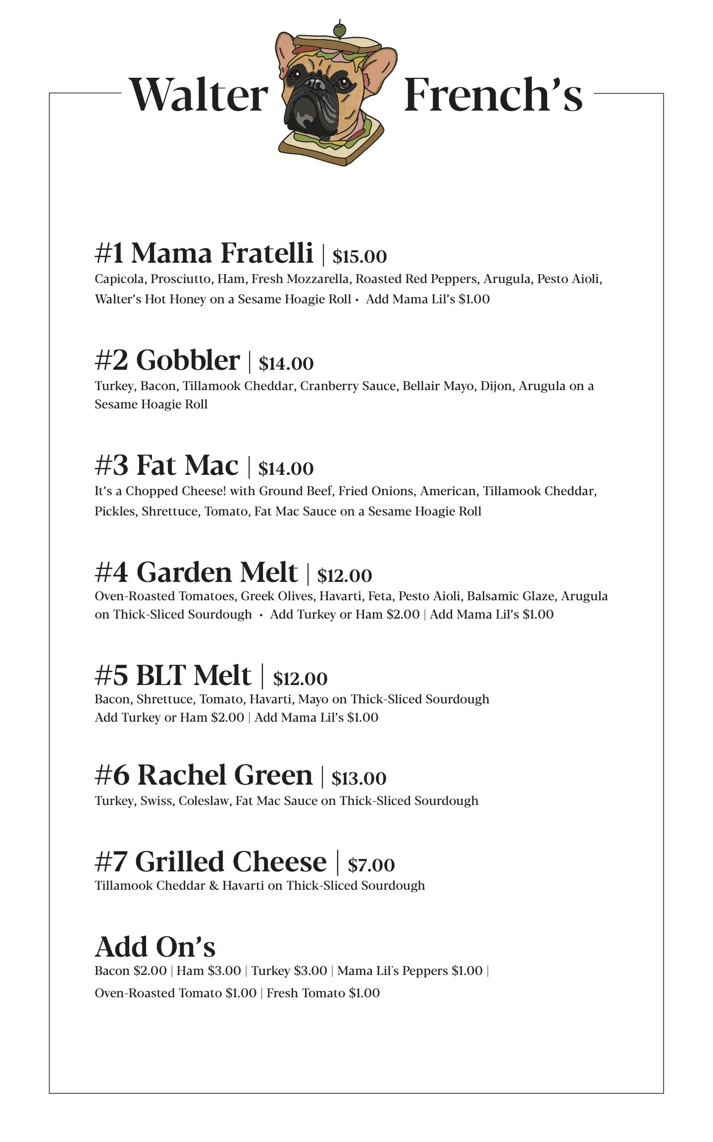 Menu — Walter French's