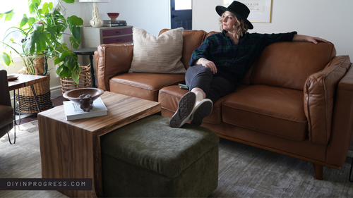 DIY Upholstered Ottoman and Live Edge Waterfall Table Duo — DIY in Progress