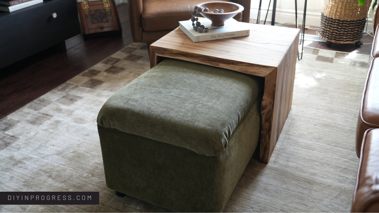 DIY Upholstered Ottoman and Live Edge Waterfall Table Duo — DIY in Progress