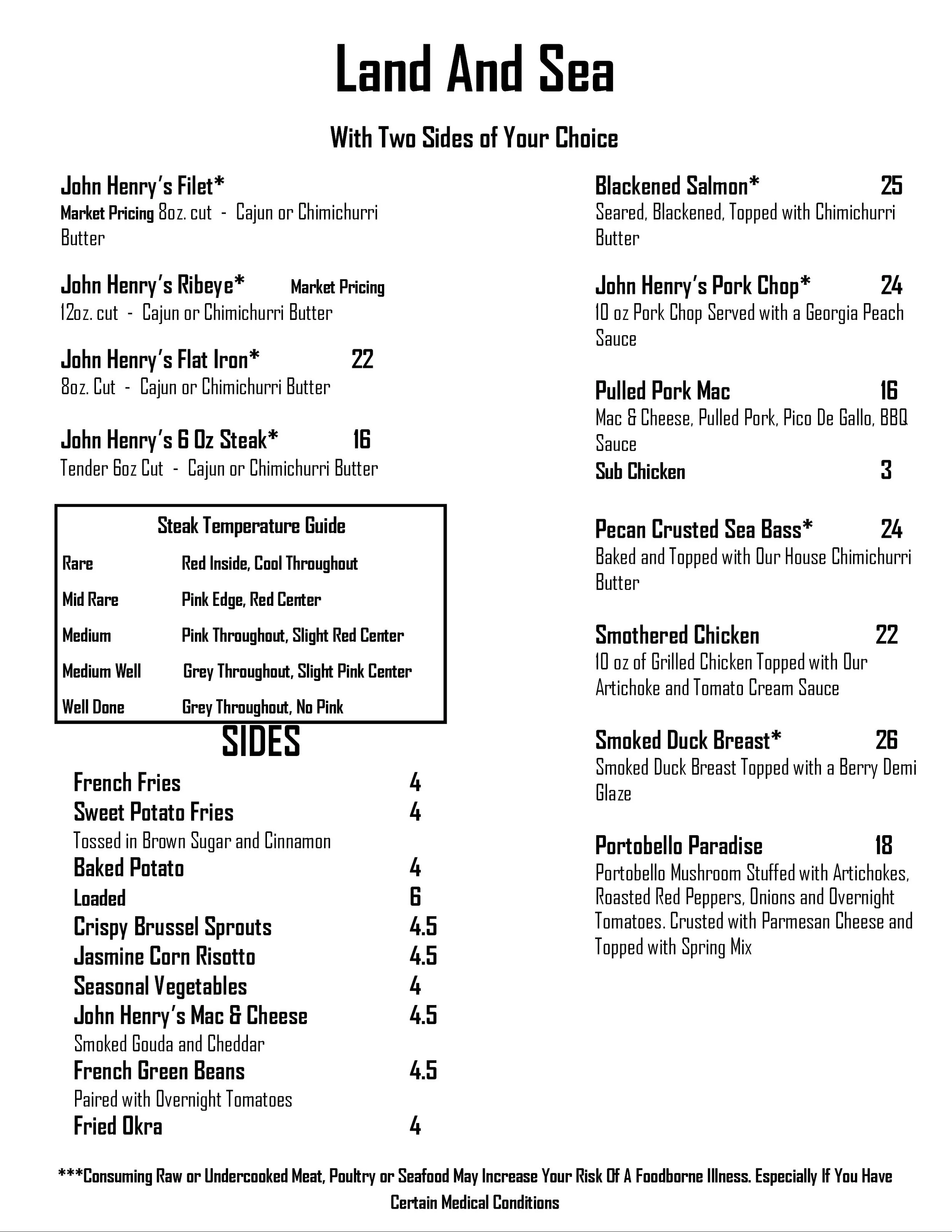 Menu — John Henry's Grill