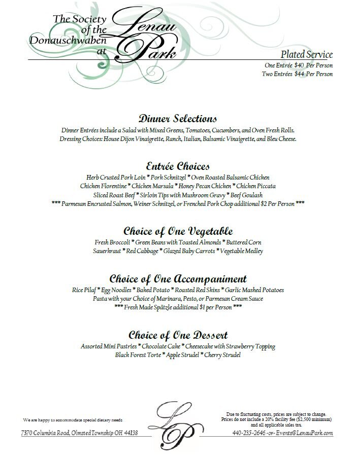 Banquet Menu — Donauschwaben German-American Cultural Center