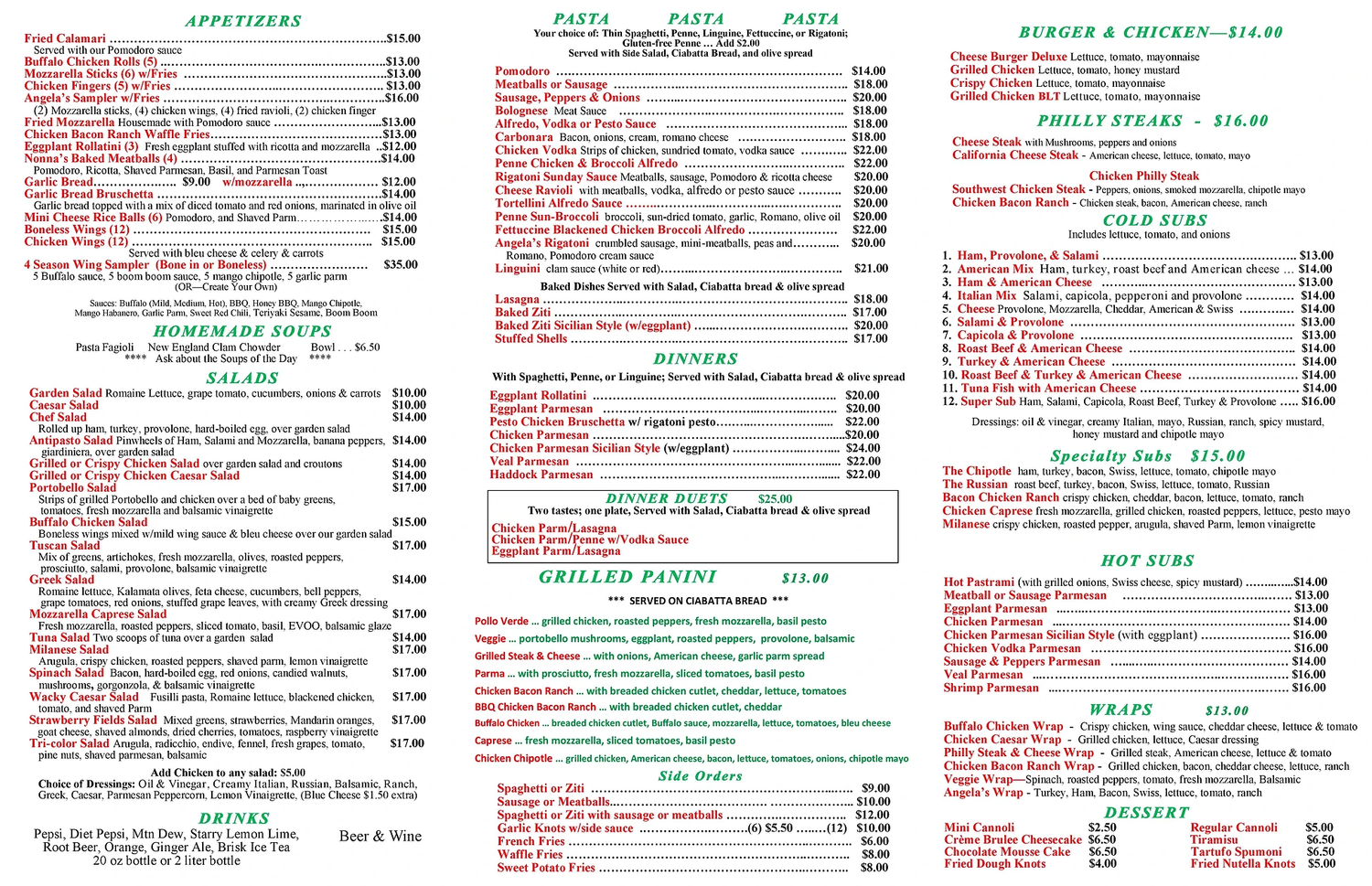 Our Menu — Angela's Pizza & Pasta