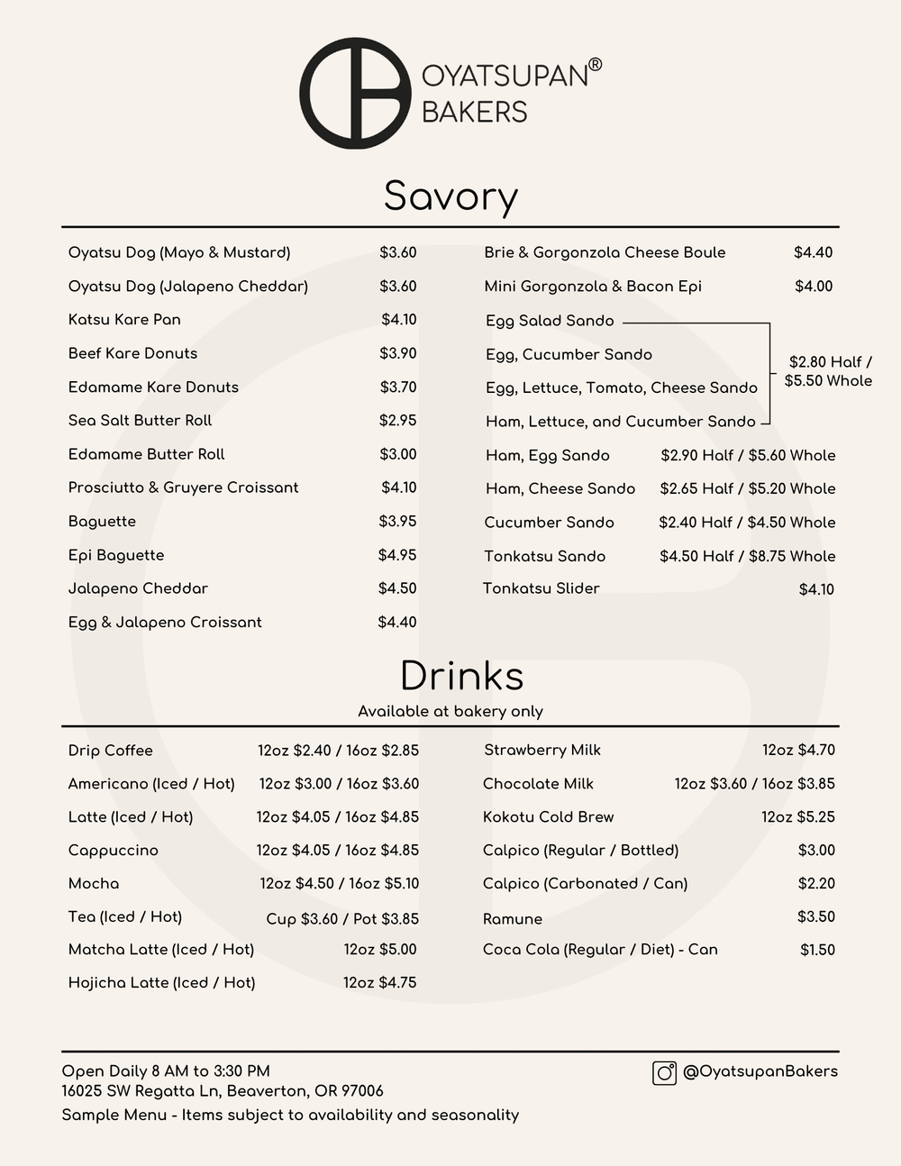 Menus — OYATSUPAN
