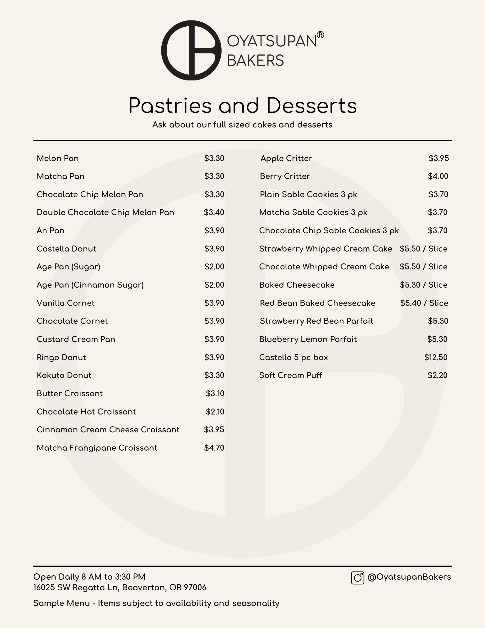 Menus — OYATSUPAN