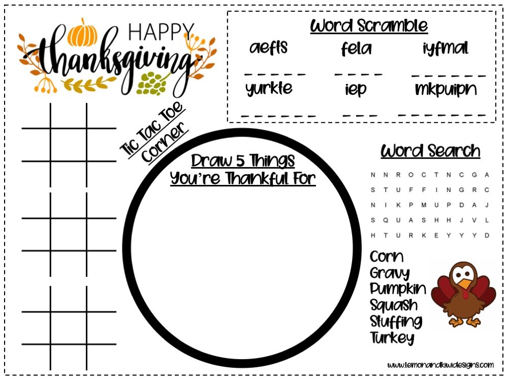 Thanksgiving Activity Placemats {Free Printables} — Lemon & Kiwi Designs