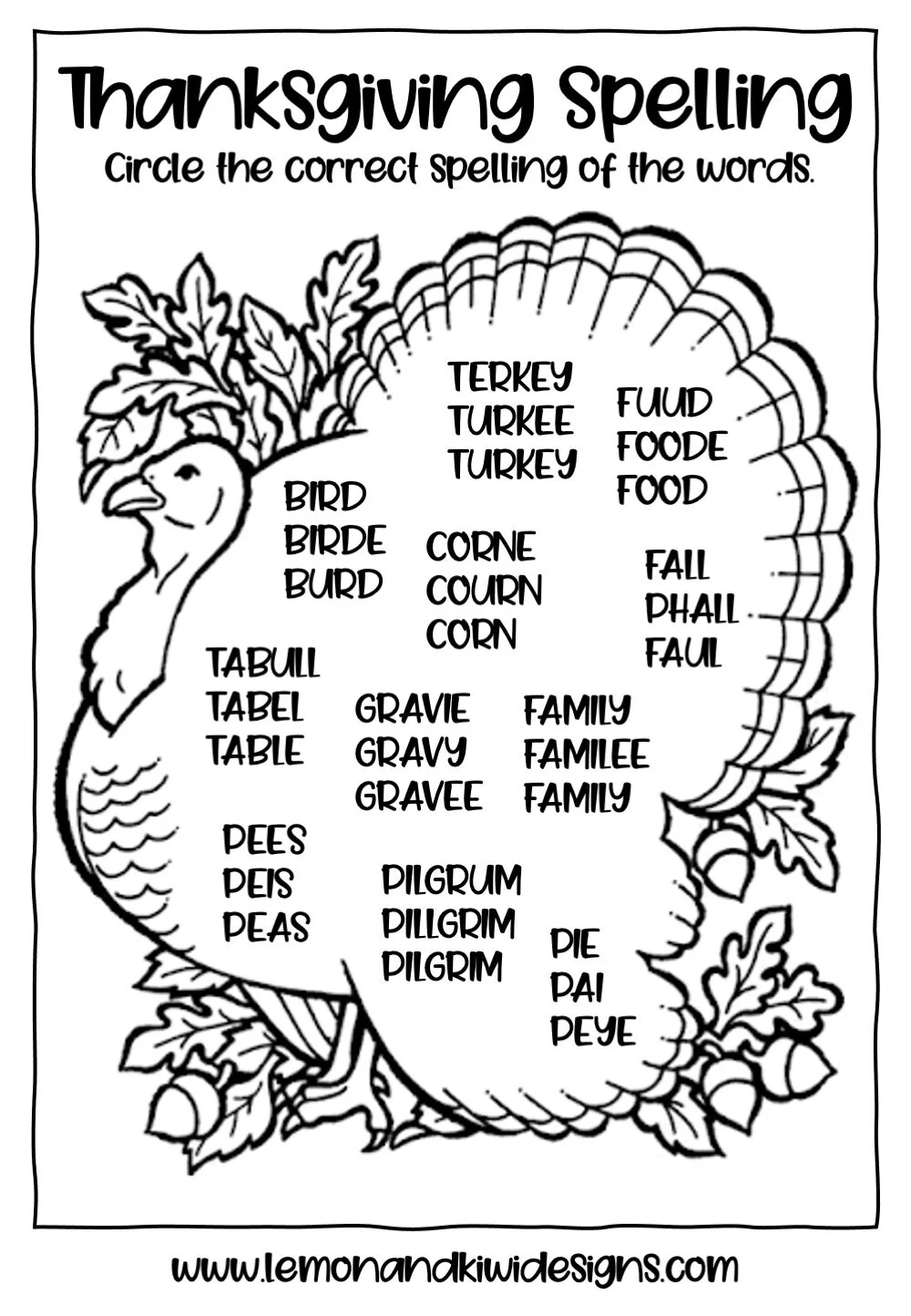 Free Thanksgiving Literacy Printables — Lemon & Kiwi Designs